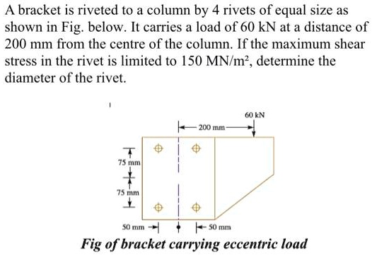 SOLVED: A bracket is riveted to a column by 4 rivets of equal size as shown in Fig below. It ...