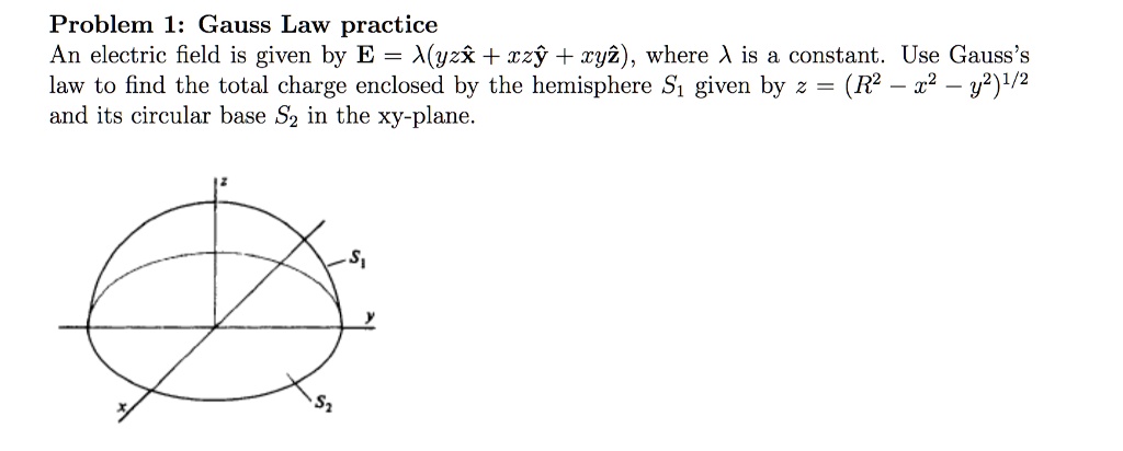 SOLVED: Problem 1: Gauss Law practice An electric field is given by E ...