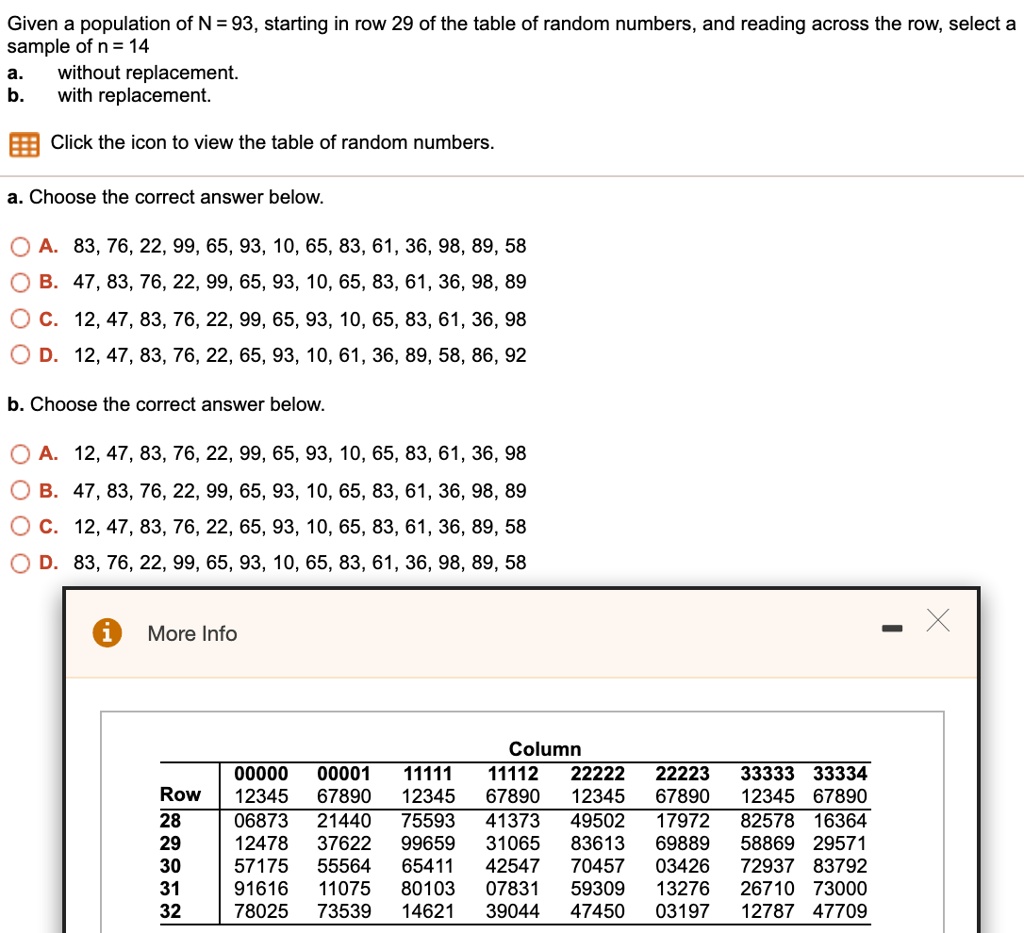 given a population of n 93 starting in row 29 of the table of random ...