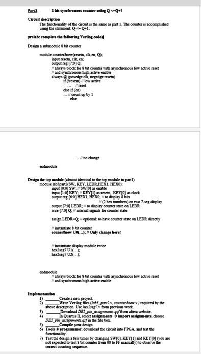SOLVED: Part 2 - 8-bit synchronous counter using Q-Q+1 Circular Description The functionality of ...
