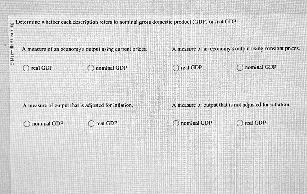 SOLVED: Determine whether each description refers to nominal gross ...