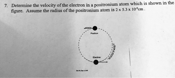 determine the velocity of the electron in a positronium atom which is shown in the figure assume ...