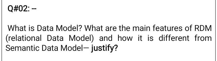 SOLVED: What is a Data Model? What are the main features of RDM ...