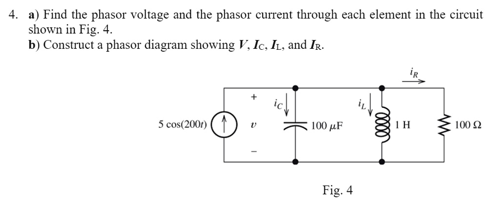 SOLVED: 4. a) Find the phasor voltage and the phasor current through each element in the circuit ...