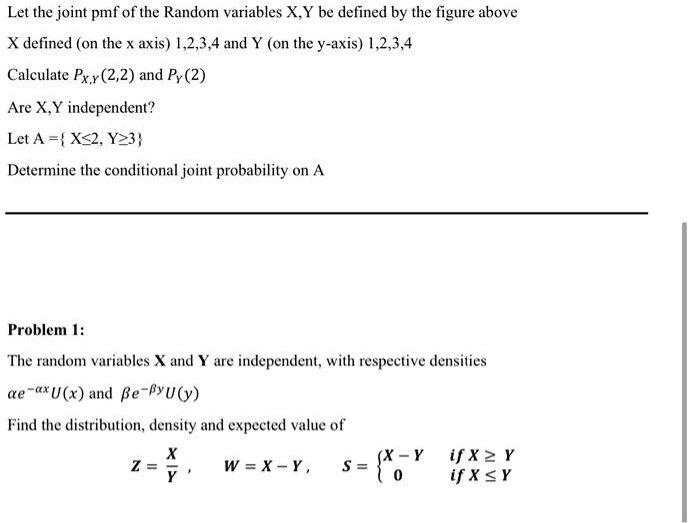 Let the joint pmf of the Random variables X,Y be defined by the figure above X defined (on the x ...