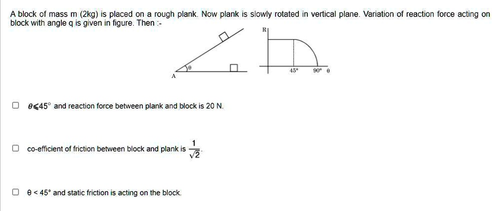 A block of mass m (2kg) is placed on a rough plank. Now plank is slowly ...