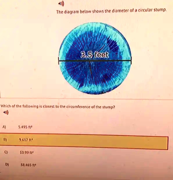 The diagram below shows the diameter of a circular stump. 35 feet Which ...