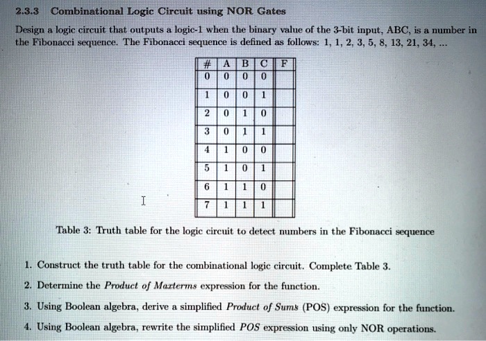 Solved 233 Combinational Logic Circuit Using Nor Gates Design A Logic Circuit That Outputs A