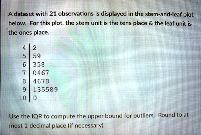 SOLVED: A dataset with 21 observations is displayed in the stem-and ...