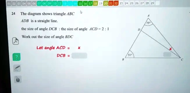 SOLVED: The diagram shows triangle ABC ADB is a stright une. the size of angle DCB the size of ...