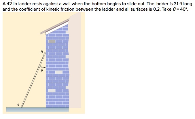 determine a angular acceleration of the ladder b forces at a and b a 42 ...