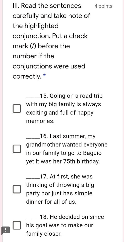 thank you in advance po sa makakasagot po nito iii read the sentences points carefully and take ...