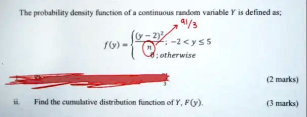 SOLVED: The probability density function of a continuous random variable Y is defined as: f(y ...
