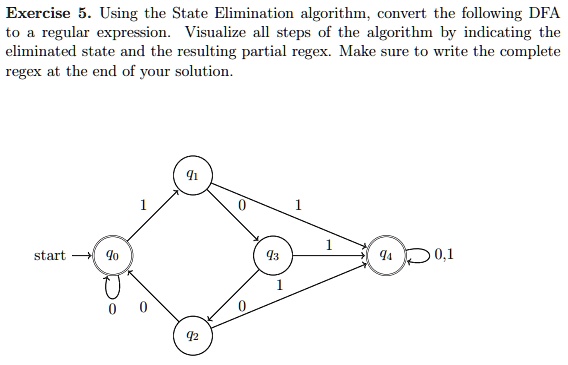 Exercise 5. Using the State Elimination algorithm, convert the following DFA to a regular ...