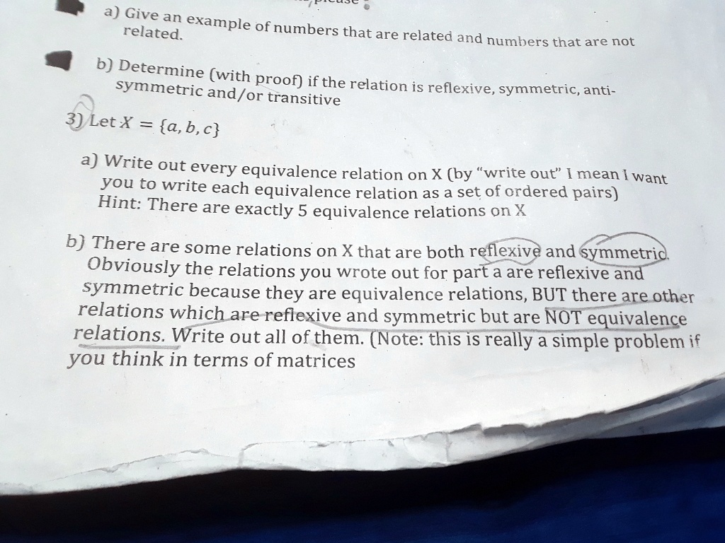 SOLVED: a) Give an related example ofnumbers that are related and ...