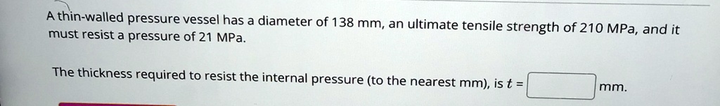 A thin-walled pressure vessel has a diameter of 138 mm, an ultimate ...