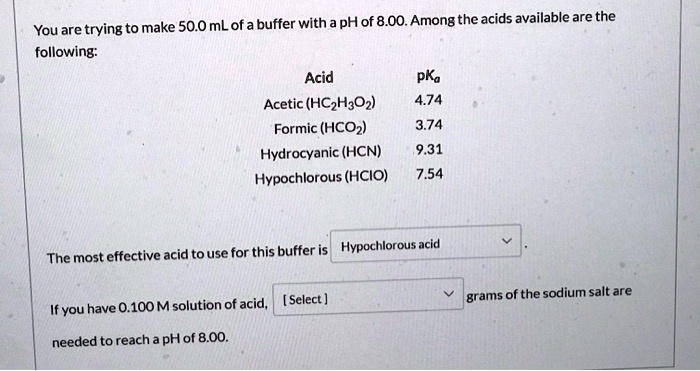 make 500mlofa buffer with aph of 800among the acids available are the ...
