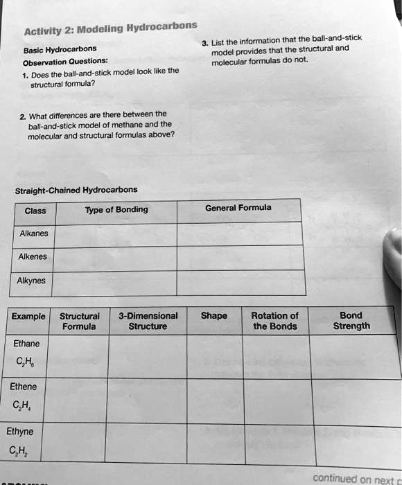 Activity 2: Modeling Hydrocarbons List the information that the ball ...