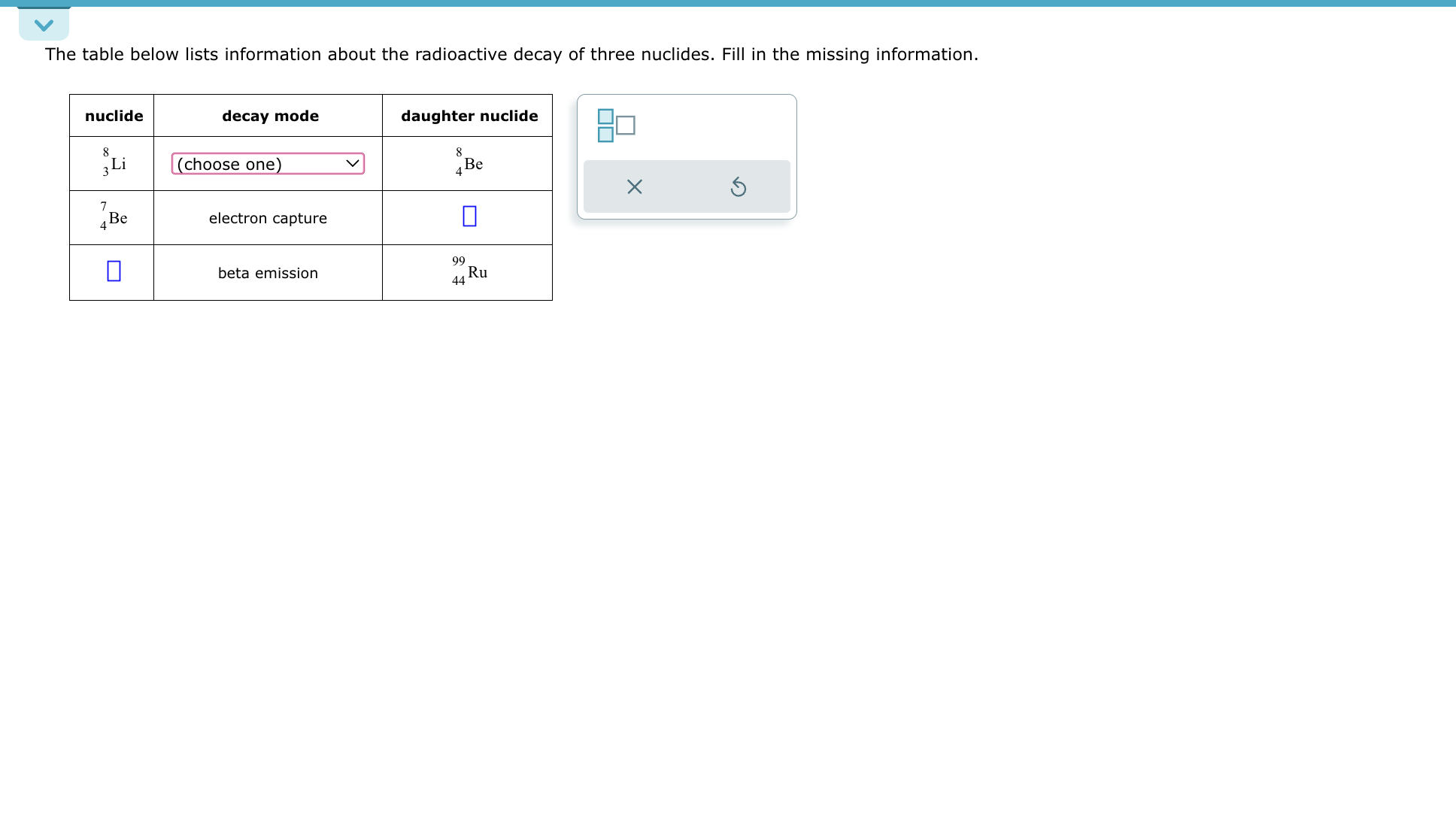 The table below lists information about the radioactive decay of three ...