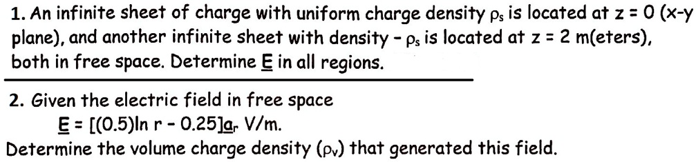 SOLVED: 1. An infinite sheet of charge with uniform charge density ps ...