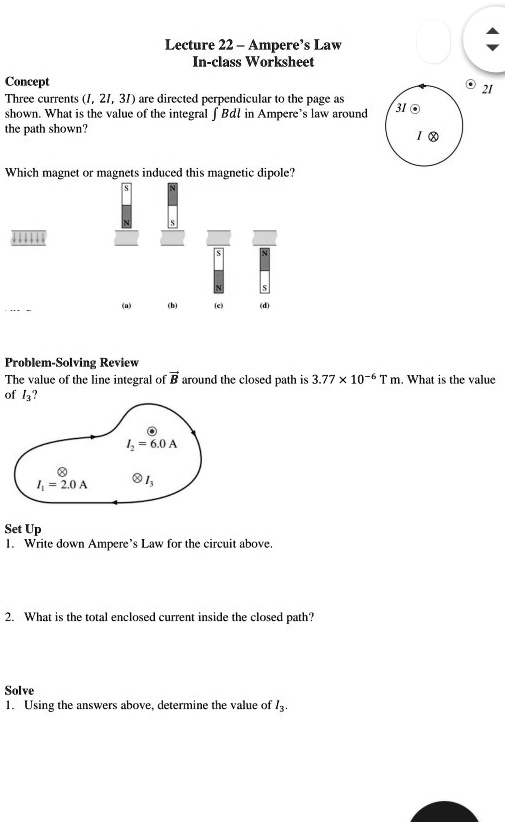 lecture 22 ampere law in class worksheet concept three currents i 21 3 ...