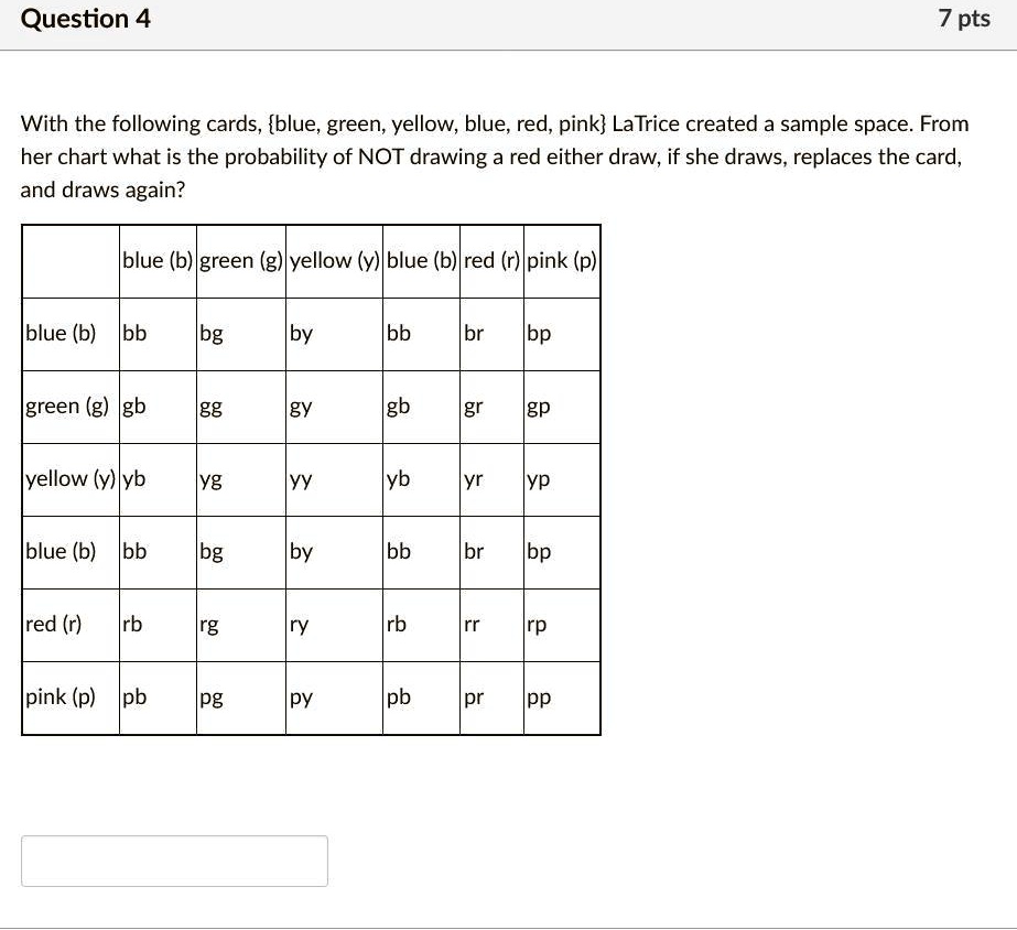 SOLVED: With the following cards, blue, green, yellow, blue, red, pink ...