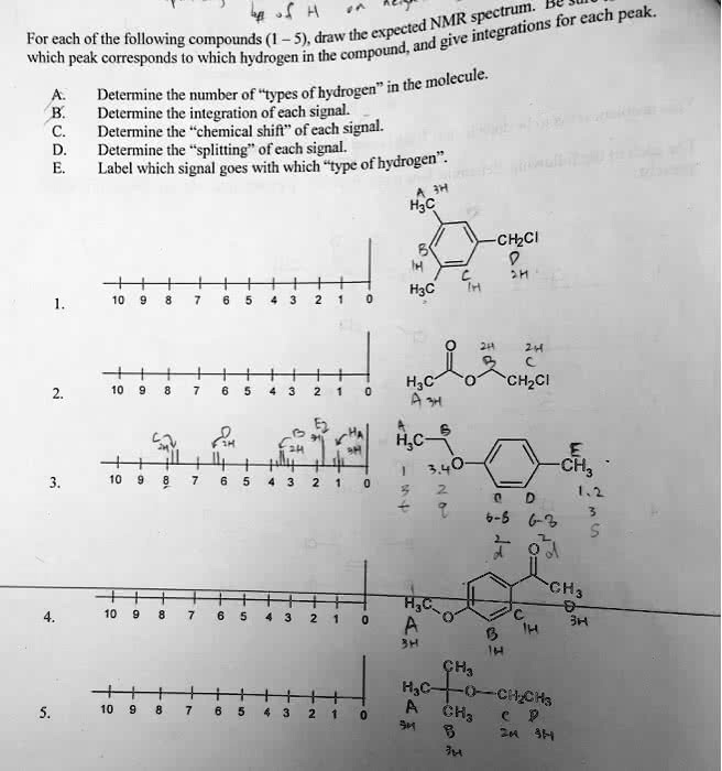 SOLVED: ' Draw the expected NMR for each compounds. For each of the following compounds (1-5 ...