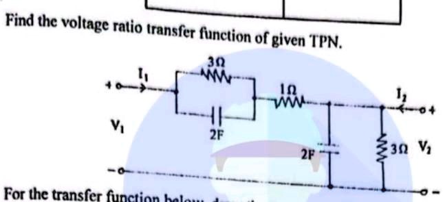 VIDEO solution: Find the voltage ratio transfer function of given TPN ...