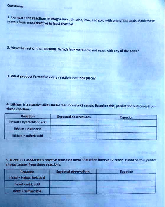 SOLVED: Questions: metals from most reactive to least reactive. 2.View ...