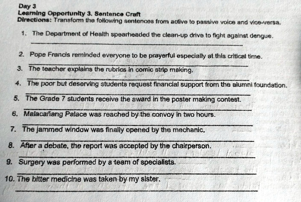 SOLVED: 'transform the following sentences from active to passive voice ...