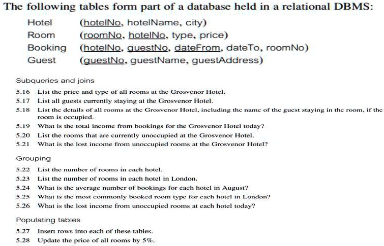 the following tables form part of a database held in a relational dbms ...