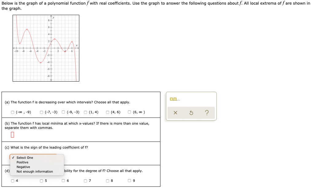 below is the graph of polynomial function with real coefficients use the graph to answer the ...