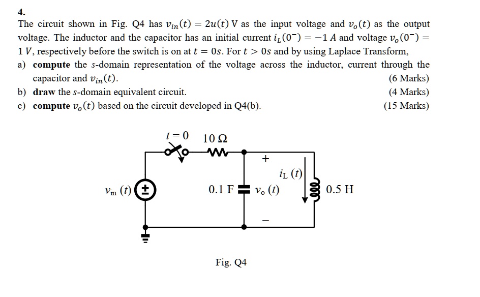 SOLVED: The circuit shown in Fig: Q4 has Vin(t) as the input voltage and Vo(t) as the output ...