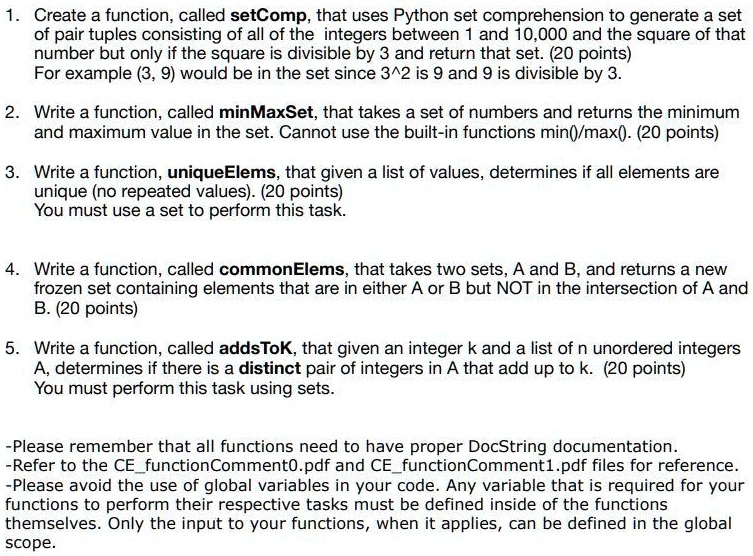 Python Programming Questions Create A Function Called Setcomp That Uses Python Set