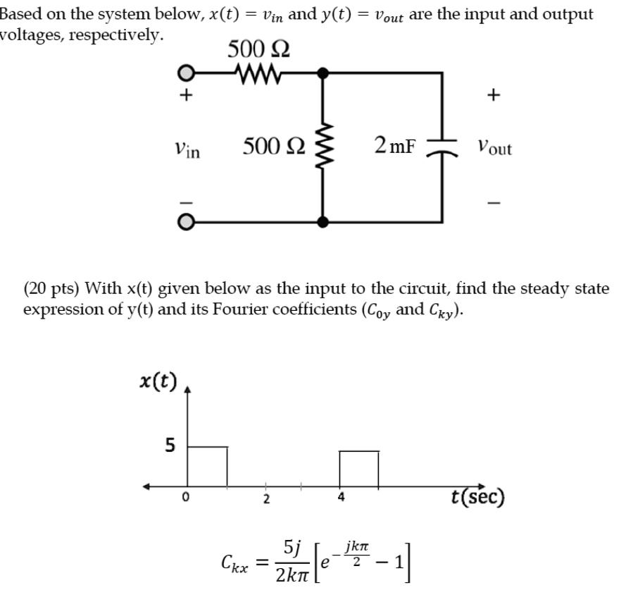 SOLVED: Based on the system below, x(t) = vin and y(t) = vout are the input and output voltages ...