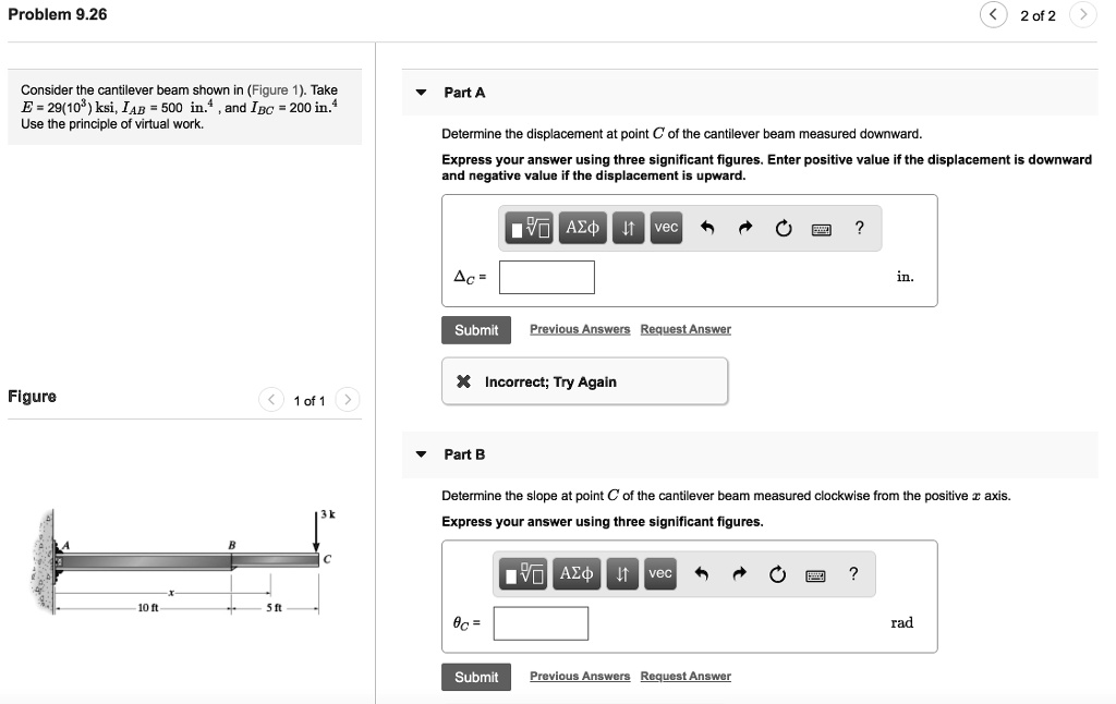 SOLVED: Problem 9.26 2 of 2 Consider the cantilever beam shown in ...