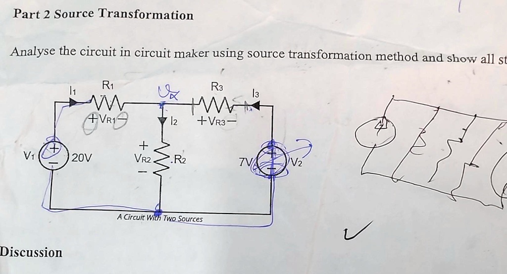 SOLVED: R1= 10k ohms R2= 2k ohms R3= 1k ohm please do calculations using Source transformation ...