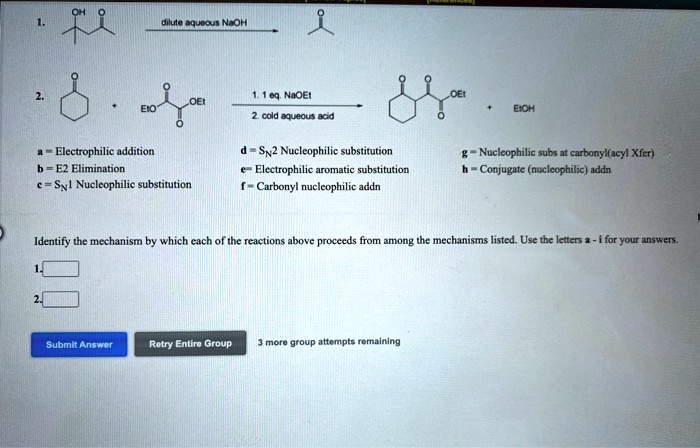 SOLVED:#quuous Naoh Naoel EIoH cold aqueous a0d Electrophilic addition EZ Elimination Svl ...