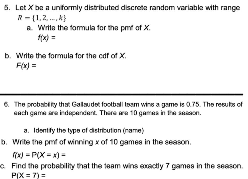 SOLVED:5 Let X be a uniformly distributed discrete random variable with ...