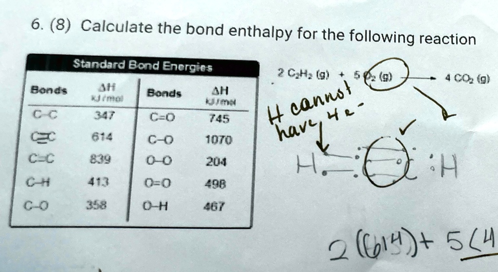 (8) Calculate the bond enthalpy for the following reaction able ...