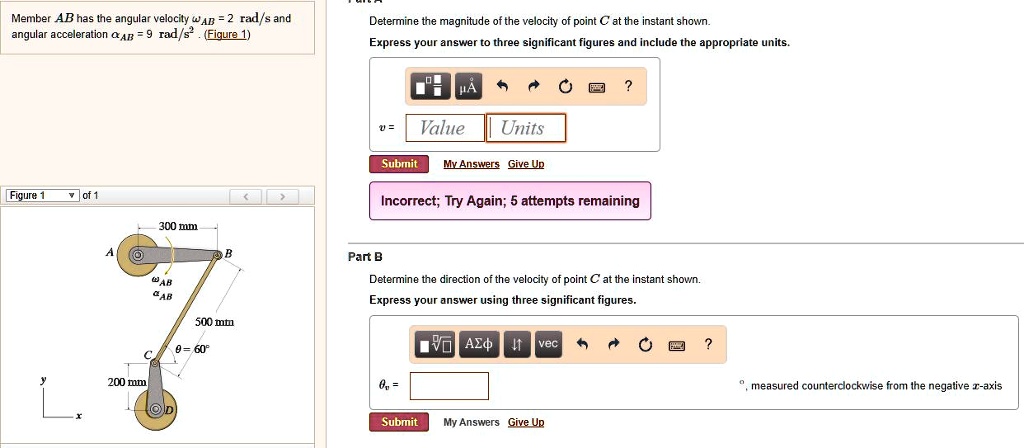 SOLVED: Member AB has the angular velocity wAp=2 rad/s and angular acceleration An=9 rad/s ...