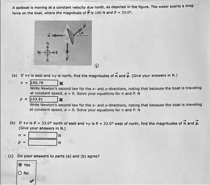 SOLVED: A sailboat is moving at a constant velocity due north, as ...