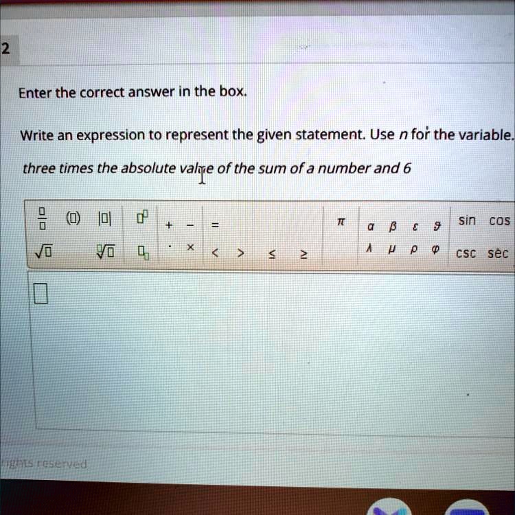 SOLVED: Write an expression to represent the given statement. Use n for ... SOLVED: Write an expression to represent the given statement. Use n for ...