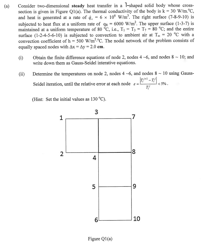 SOLVED: (a) Consider two-dimensional steady heat transfer in an L-shaped solid body whose cross ...