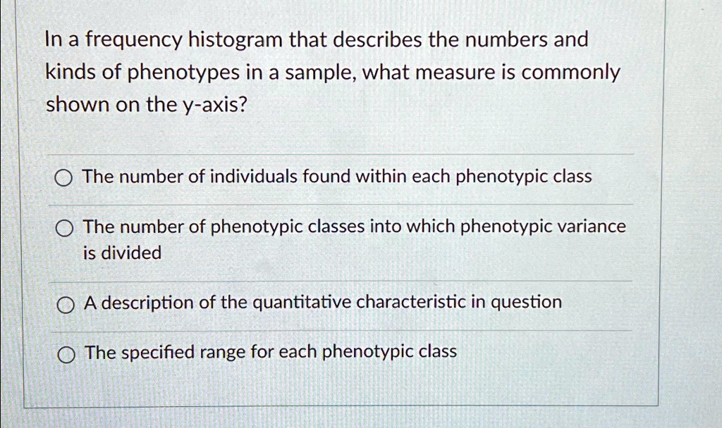 In a frequency histogram that describes the numbers and kinds of ...