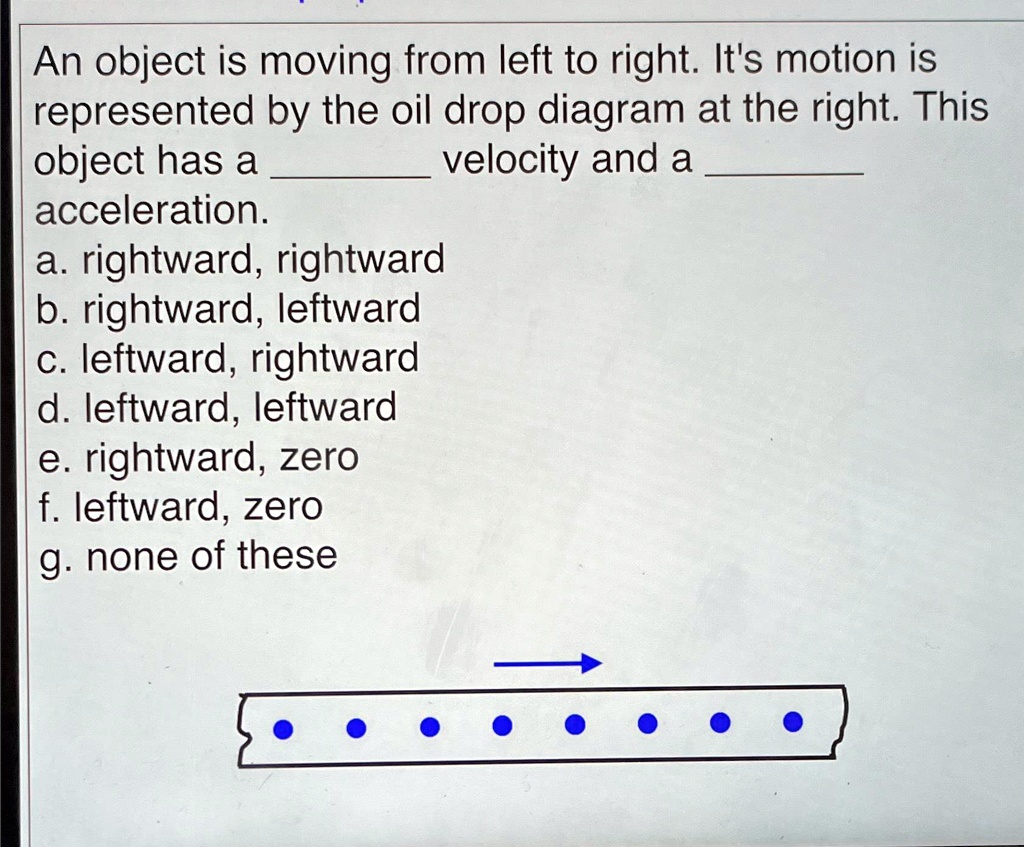 SOLVED: An object is moving from left to right. It's motion is represented by the oil drop ...