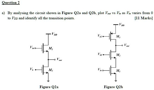 SOLVED: By analyzing the circuit shown in Figure Q2a and Q2b, plot Vout vs Vin as Vm varies from ...