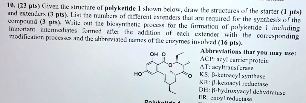 SOLVED: 10 . (23 pts) Given the structure of polyketide 1 shown below ...