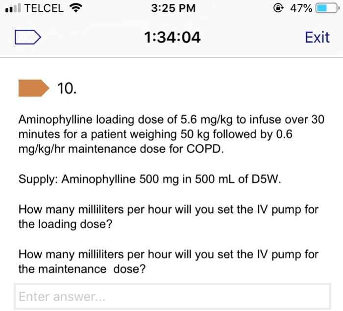 telcel 325pm 47 13404 exit 10 aminophylline loading dose of 56 mgkg to ...