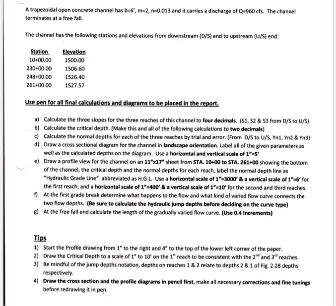 SOLVED: A trapezoidal open concrete channel has b = 6', m = 2, n = 0. ...